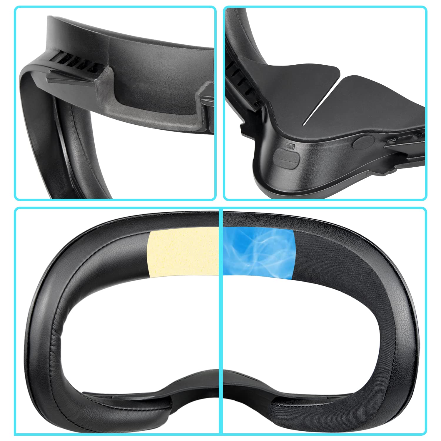 SOULWIT 2Pcs Face Cushion Cover (Facial Interface) Replacement Kit for Oculus Quest 2, Softer Protein Leather + Cooling Gel, Anti-Leakage Nose Pad, VR Accessories for Meta Quest 2 (CG+PL Cover)