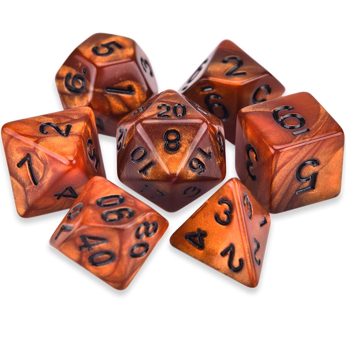 SARITE DC Pearl Swirl Polyhedral 7-Die DND Dice Set D4 D6 D8 D10 D% D12 D20 for TRPG Dice Game Enthusiasts D106/792 (Color : Brown B)