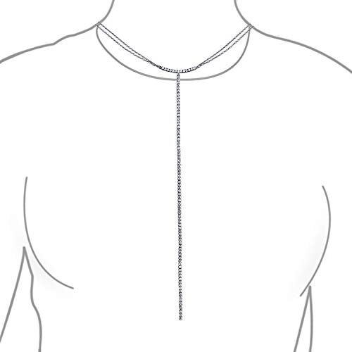 Minimalist Simple Thin Cubic Zirconia Pave CZ Lariat Choker Necklace For Women For Prom For Wedding .925 Sterling Silver Adjustable