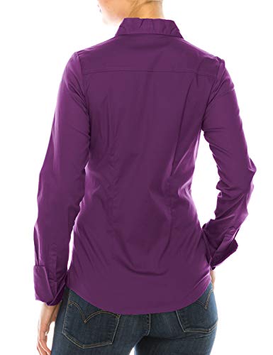 MAYSIX APPAREL Long Sleeve Stretchy Button Down Collar Office Formal Shirt Blouse for Women Purple XL