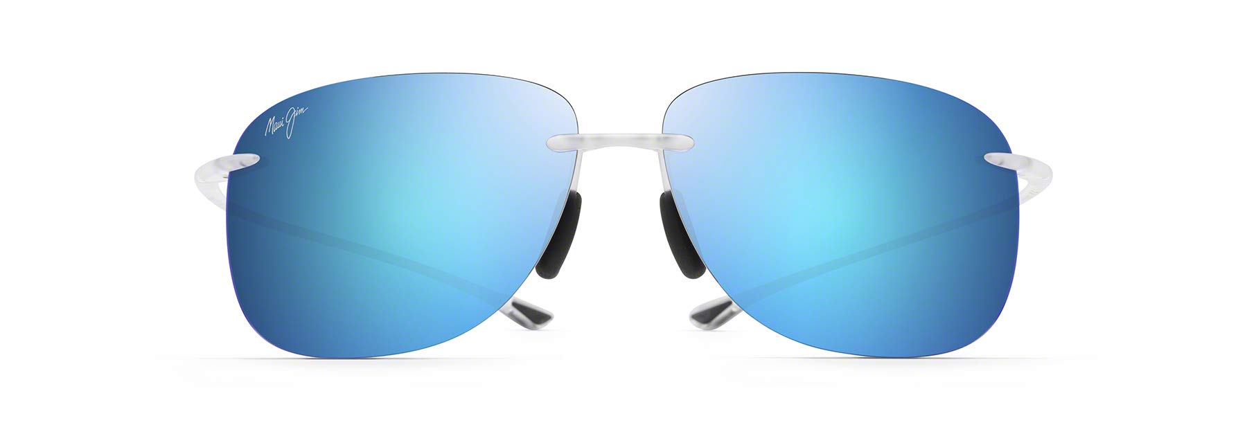 Maui Jim Men's and Women's Hikina Polarized Rimless Sunglasses, Crystal Matte/Blue Hawaii, Large