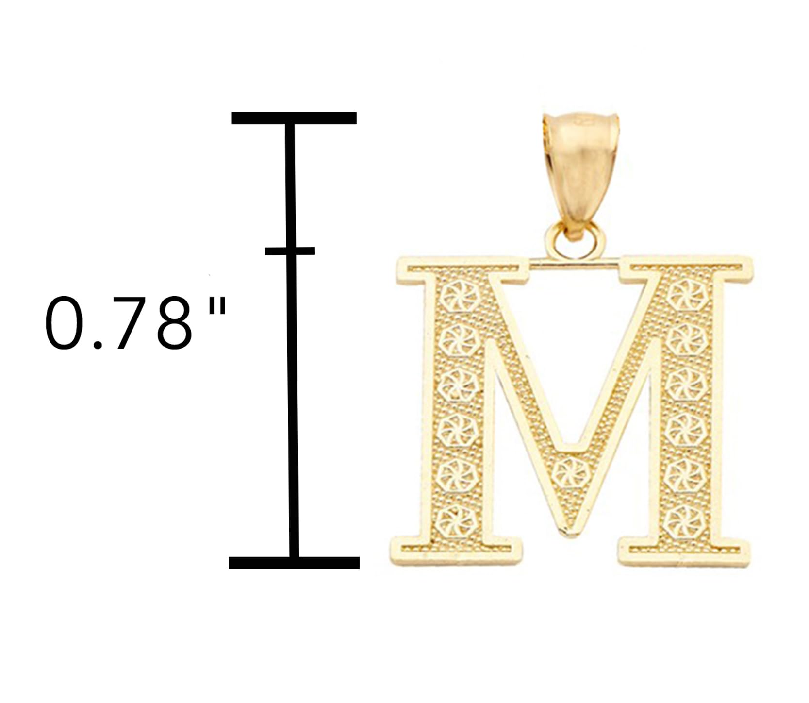 LoveBling 10K Yellow Gold Diamond Cut A to Z Alphabet Initial Letter Charm Necklace Pendant (Small) (M) (0.78")