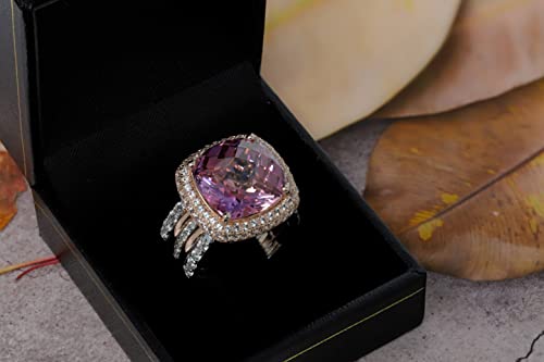 ORO LEONI Cushion Cocktail Two Tone Ring in 925 Sterling Silver, Rose Gold, White and Pink