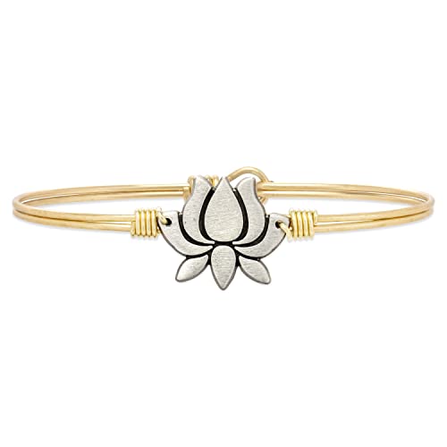 Luca + Danni Lotus Flower Bangle Bracelet For Women - Silver Tone Size Regular Made in USA