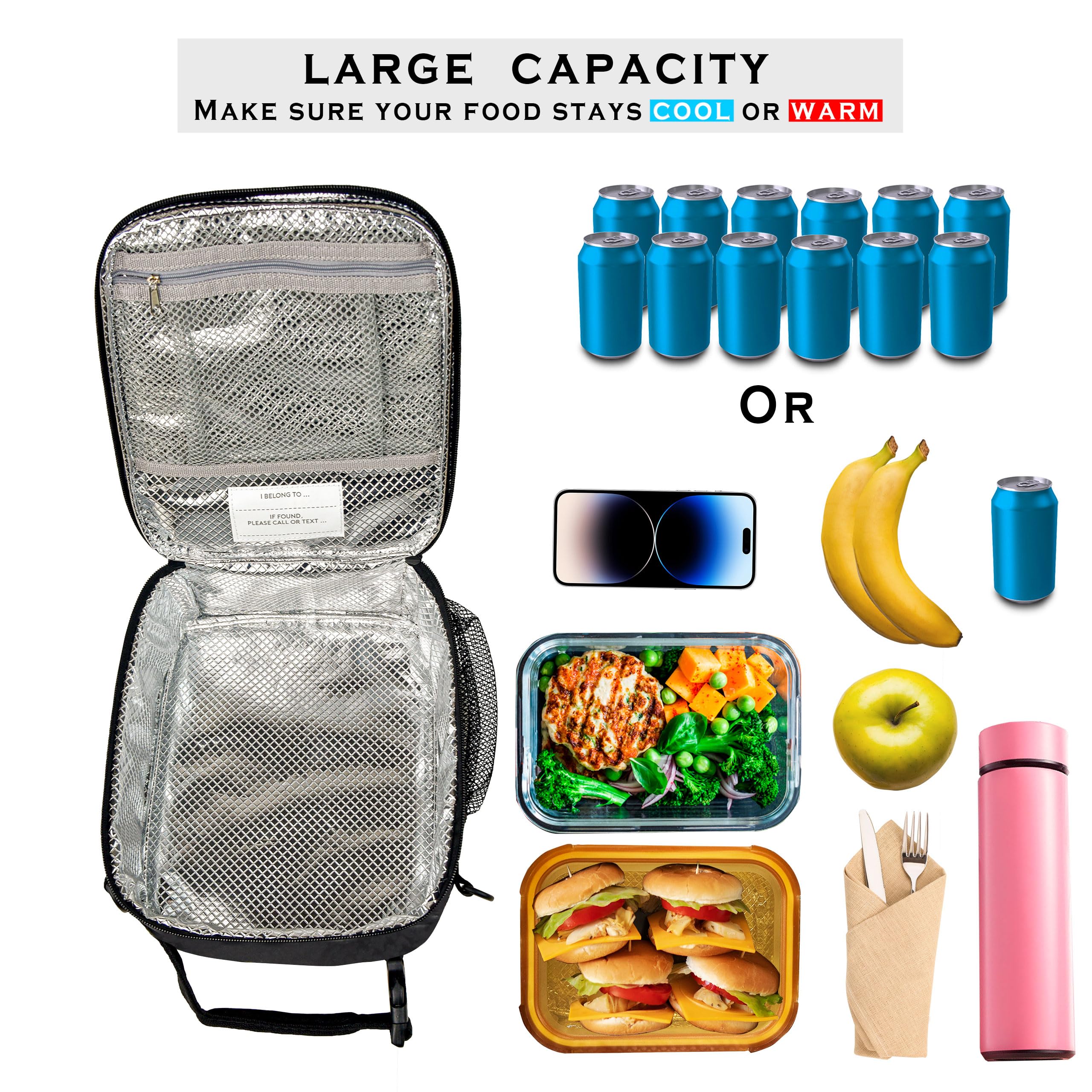 SIBOFUEGO Insulated lunch Box for Men Women - Cute Reusable Lunch Bag for Adult ,Small Lunchbox with Adjustable Shoulder Strap, Durable Cooler Tote Bag for Work Office Picnic Beach (Black Leopard)