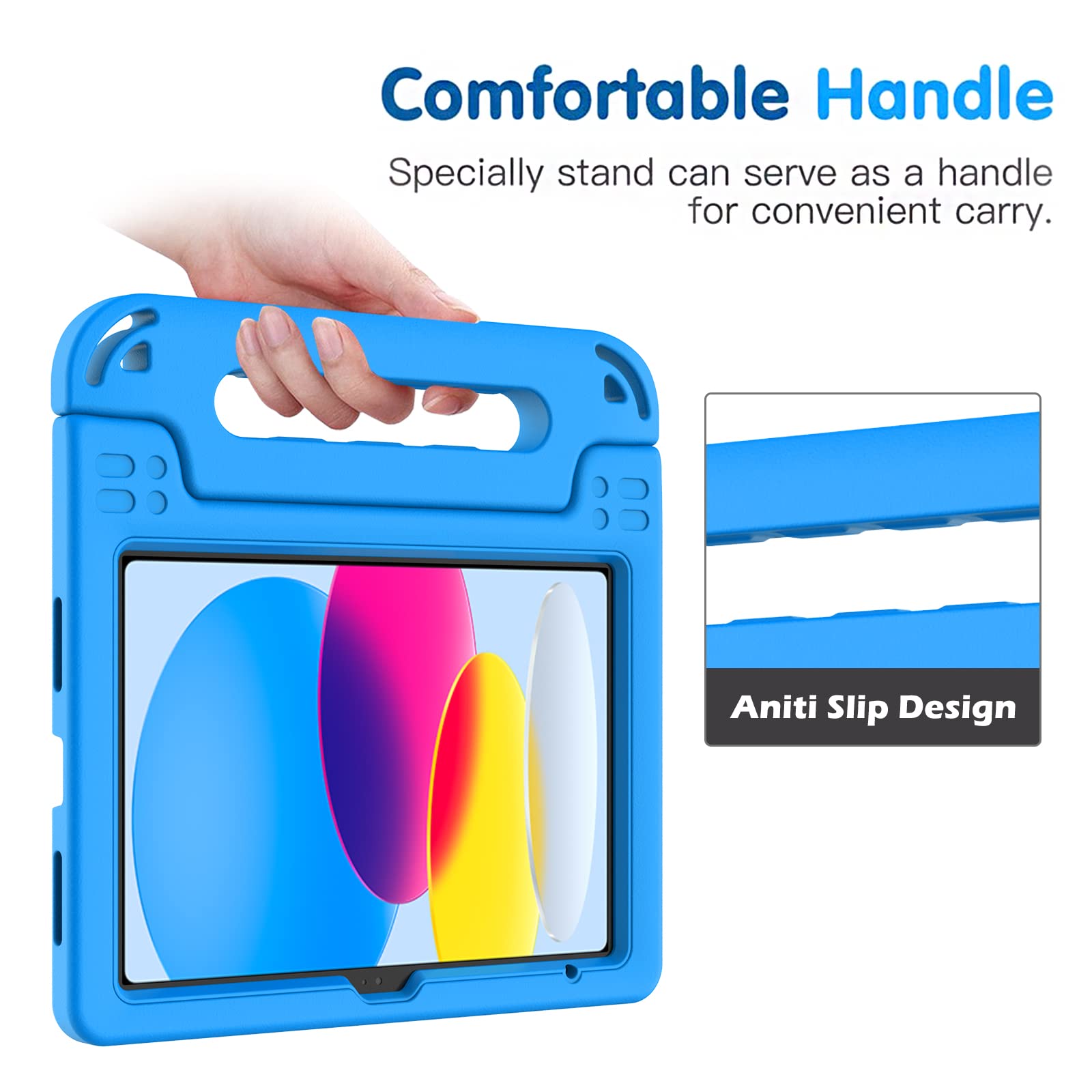 TIRIN Kids Case for New iPad 10th Generation 10.9 inch 2022 - with Built-in Screen Protector, Covertible Durable Lightweight Shockproof Handle Stand Kid-Proof 10.9β iPad 10th Gen Case for Kids, Blue