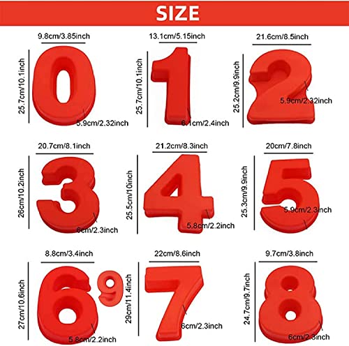 snow keychain 10 Inch 9 pieces Number Cake Molds,Large Size Number Moulds Baking Forms,3D Silicone 0-9 Number Mold Cake Pan,for Birthday and Wedding Anniversary