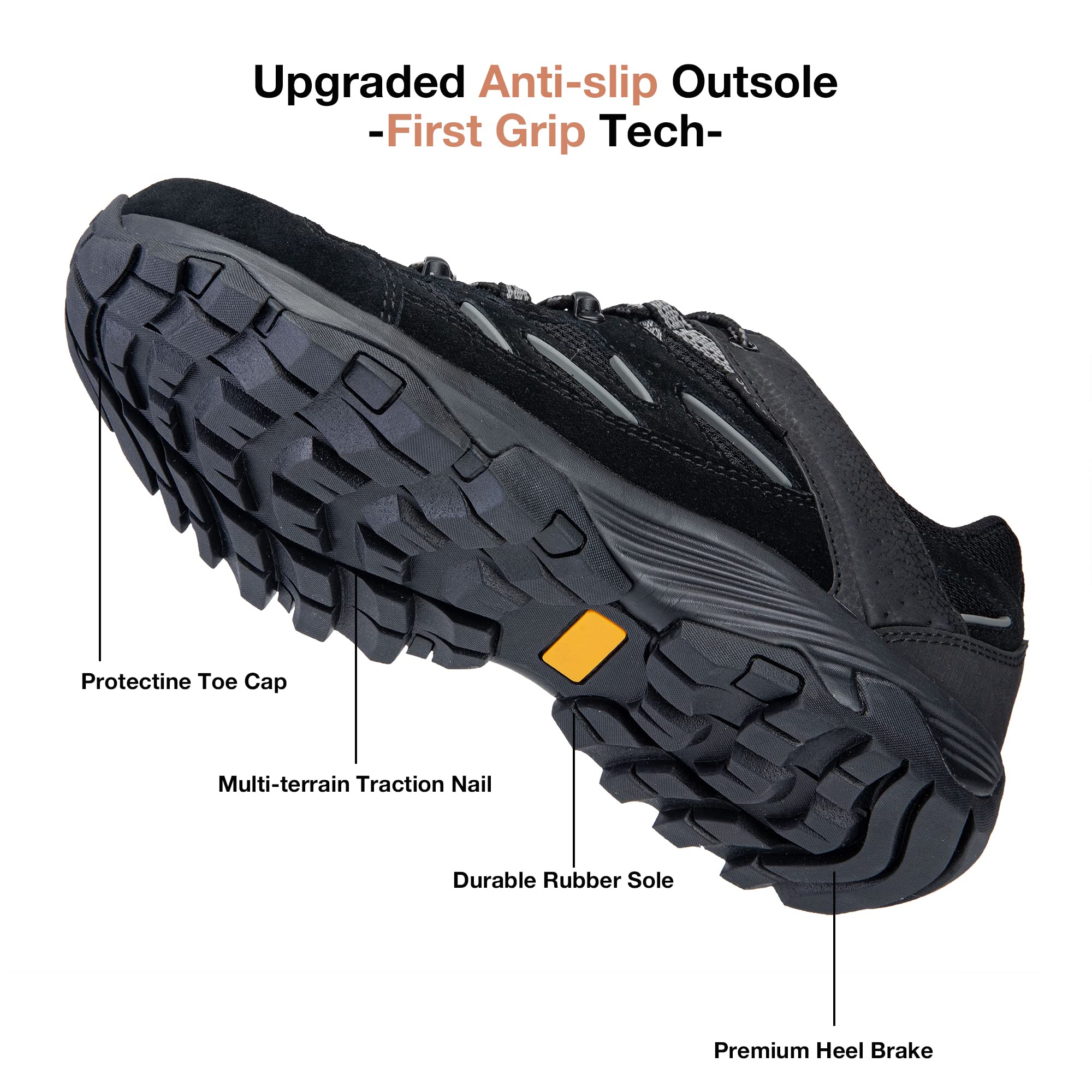 SILENTCARE Men's Waterproof Hiking Shoes Non-Slip Comfortable Outdoor Walking Hike Footwear(Medium, Black Grey,Numeric_10)