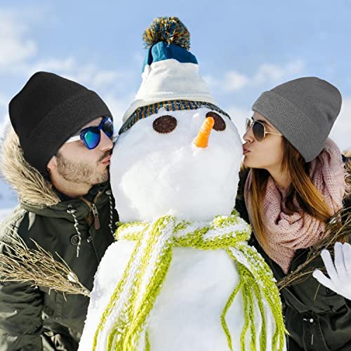 RUN BRAIN GO 2 Pack Beanie Hats for Men Women Knitted Caps (Black/Light Gray)