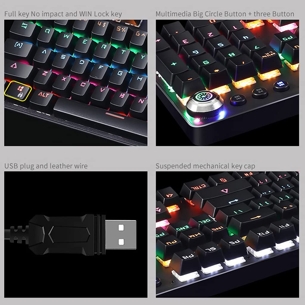 unband 104 Key Mechanical Keyboard RGB Backlight USB Wired Game Keyboard Ergonomic Gaming Keyboard Suitable for PC Gamers