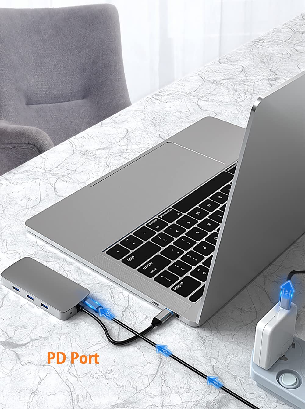 USB C Hub,USB-C Laptop Docking Station,10 in 1 Type C Adapter Compatible for MacBook and Windows(HDMI VGA PD3.0 SD TF Card Reader Gigabit Ethernet USB Ports)