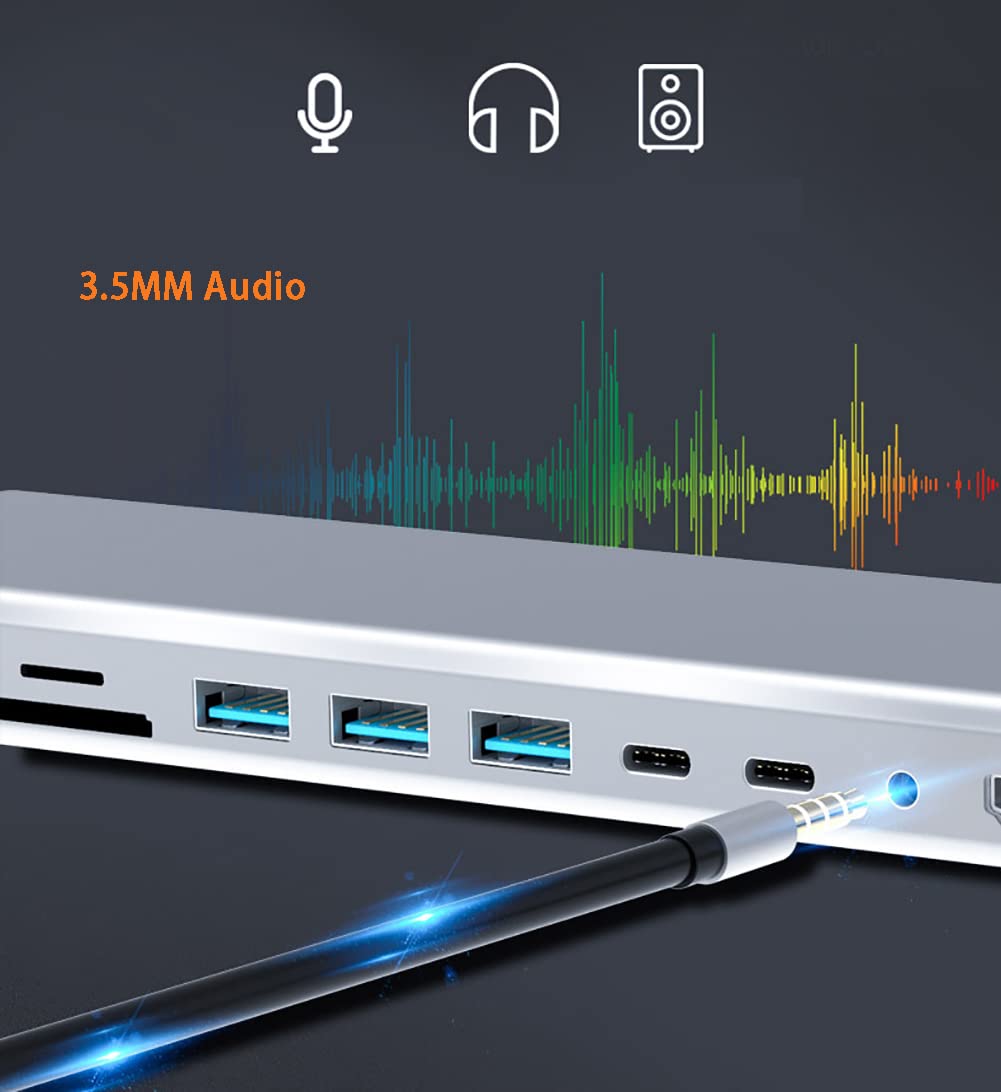 USB C Hub,USB-C Laptop Docking Station,14 in 1 Type C Adapter Compatible for MacBook and Windows(HDMI VGA PD3.0 SD TF Card Reader Gigabit Ethernet USB Ports)