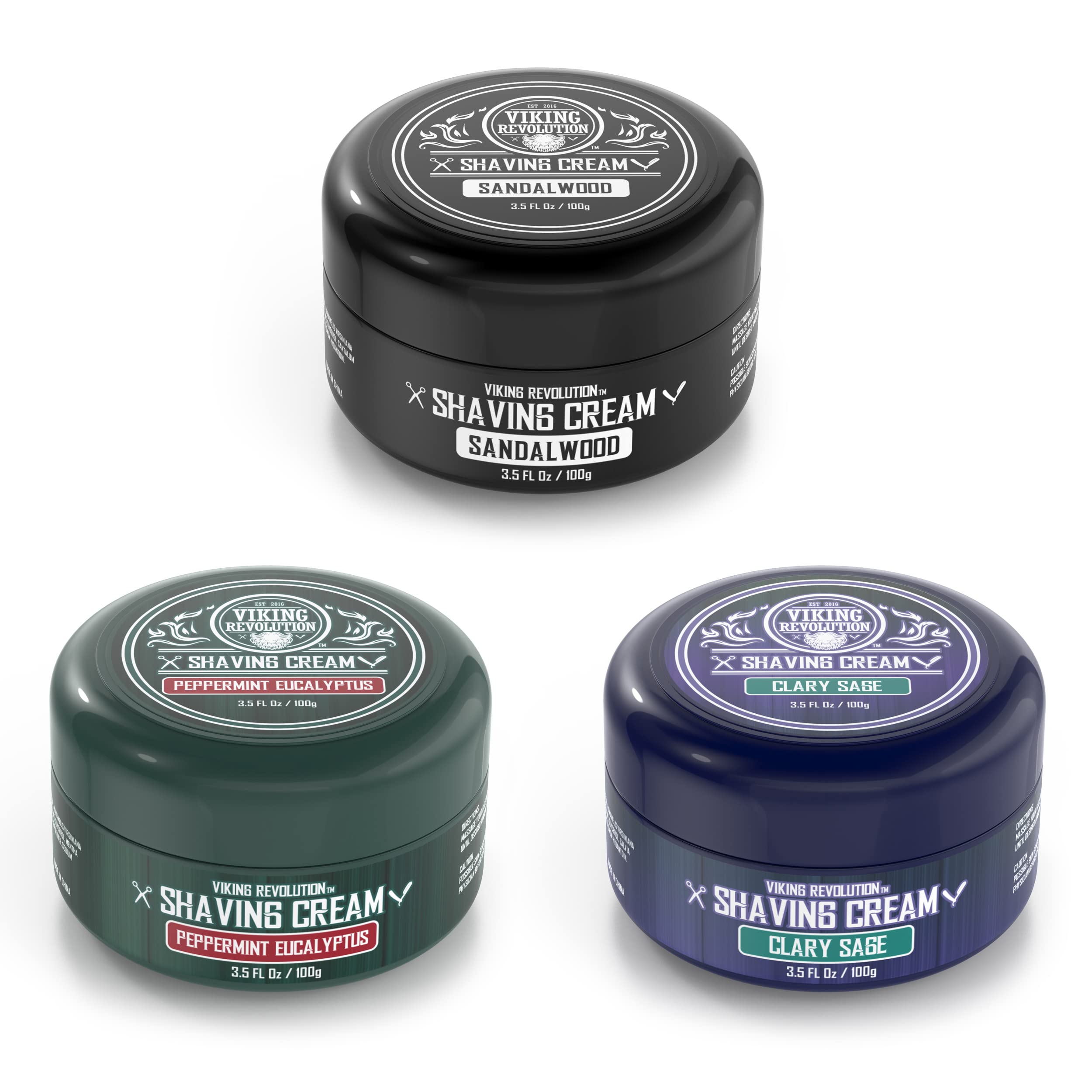 Luxury Shaving Cream 3 Pack- Sandalwood, Peppermint & Eucalyptus, Clary Sage - Soft, Smooth & Silky Shaving Soap - Rich Lather for the Smoothest Shave - 3.5oz