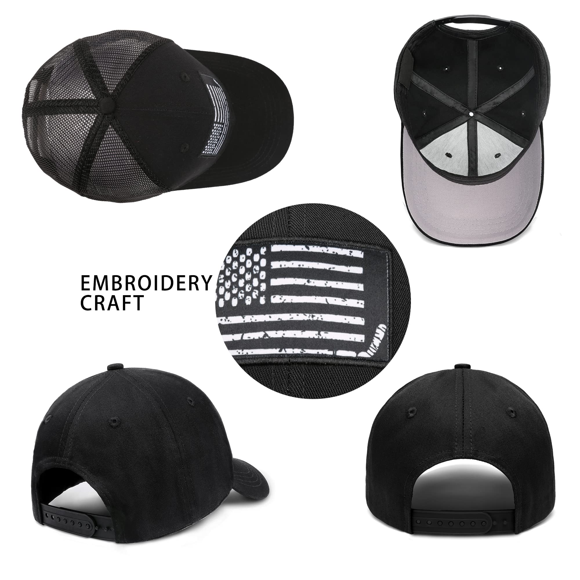 Nuyjimr Hockey Stick and Pucks American Flag Trucker Hats for Women Men Mesh Golf Cap Running Hat Adjustable Outdoors Black, One Size