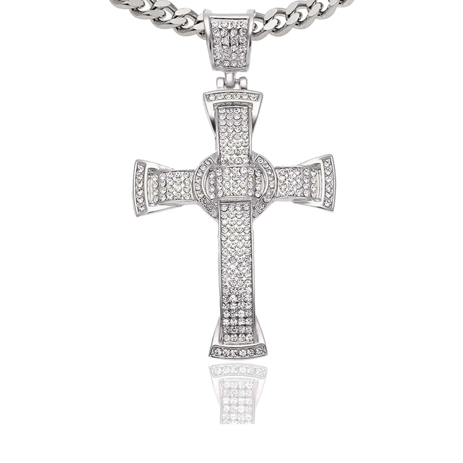 Nsitbbuery Hip Hop DJ Rapper Cross Pendant Iced Out Necklace