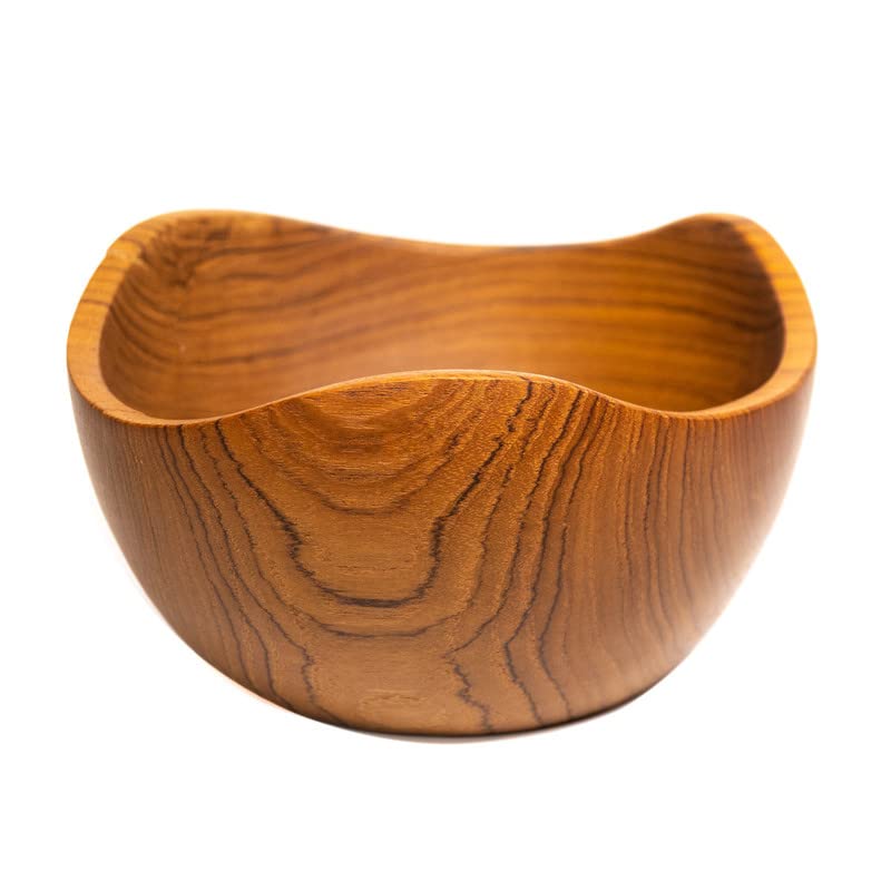 Rainforest Bowls Set of 4 6.5" Regular Wavy Curved Rim Javanese Teak Wood Bowls- Perfect for Everyday Use, Hot & Cold Friendly, Ultra-Durable- Premium Wooden Bowls Handcrafted by Indonesian Artisans