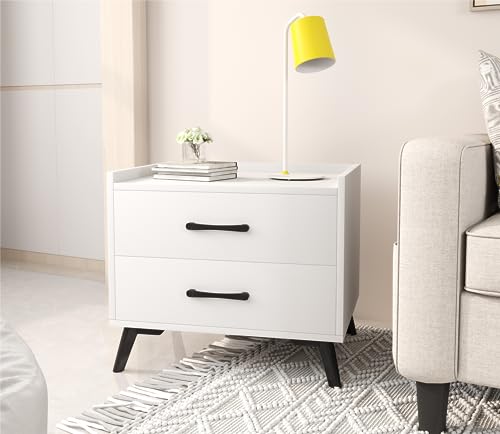 Youmumeub Nightstand with 2 Drawers White Besides Table for Bedroom Modern End Table for Bedroom Sofa Small Caninet with Solid Metal Legs