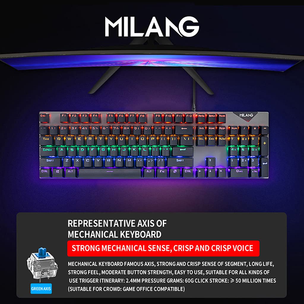 unband Wired Keyboard Metal USB Wired 104 Key Mechanical Gaming Keyboard with LED RGB Backlight Green Switch