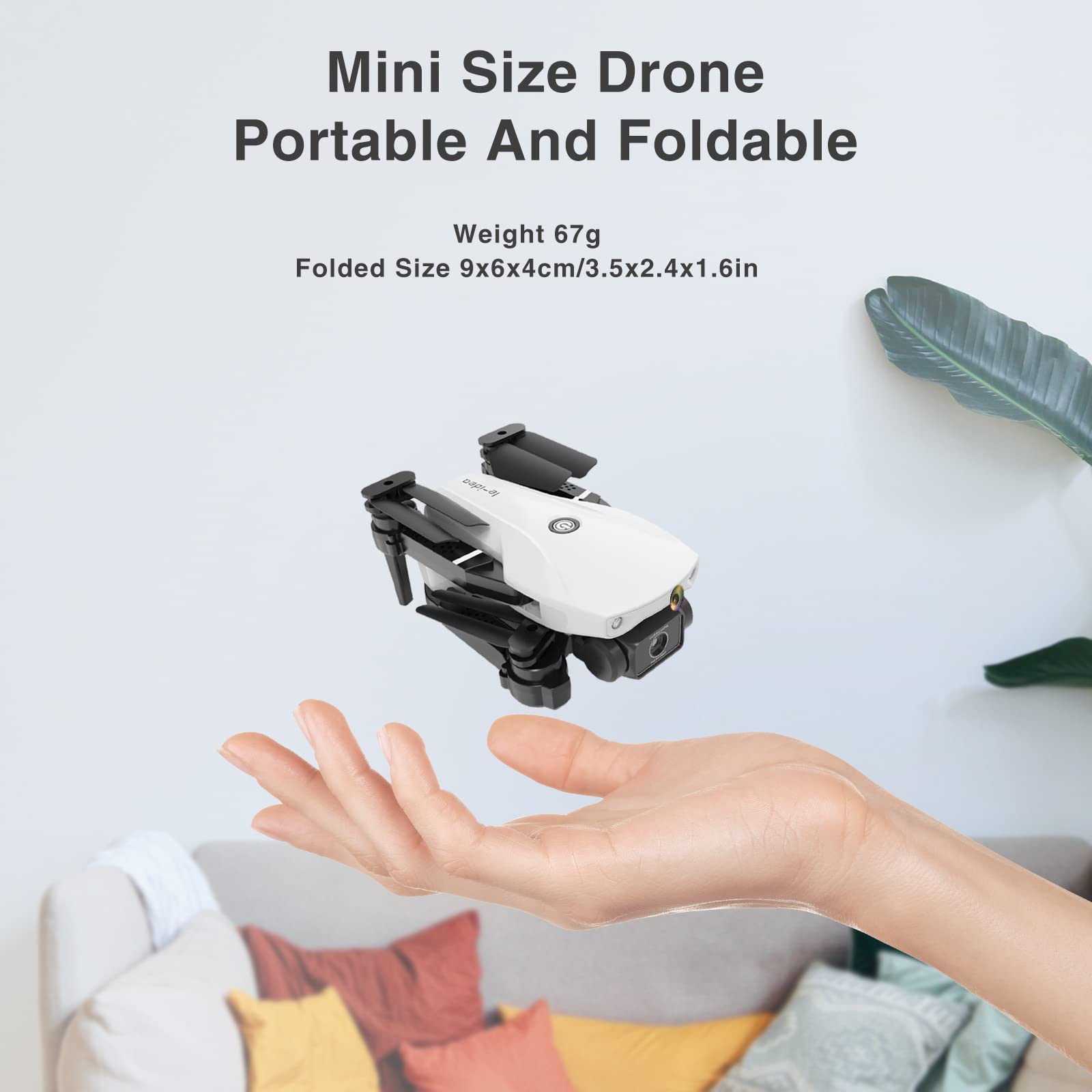le-idea Mini Drone with Camera, 2 Cameras IDEA10 FPV Drones 720P HD, Foldable RC Quadcopters with Optical Flow Positioning Helicopter for Beginners, 3D Flips, 2 Batteries