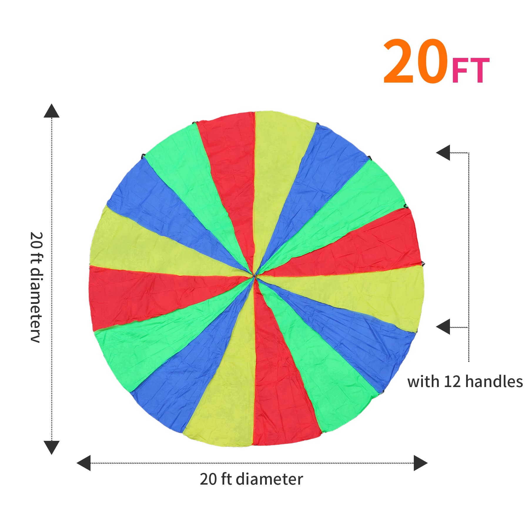 Nvatorfox 20ft Play Parachute, Parachute with Handles Rainbow Parachute Toy (20 FT)