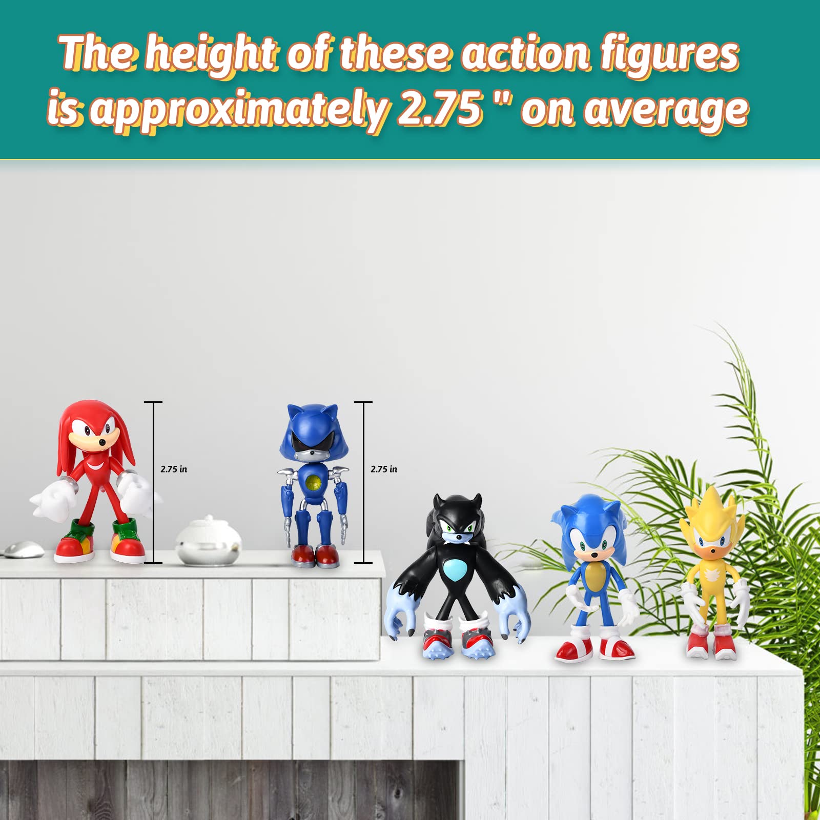VOOLI Sonic Action Figures Toys,4.8'' Tall with Movable Joint Playsets Toys, Perfect Kids Gifts (Pack of 5)