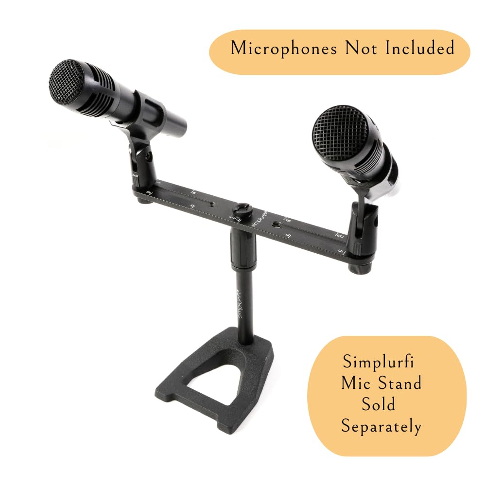 Simplurfi Microphone Bar - Fits 3/8" Mic Stand or 5/8" 1/4" with adaptors, Adjustable Length 2.81-9.87", Dual Mic Holder - With 2 Microphone Clips