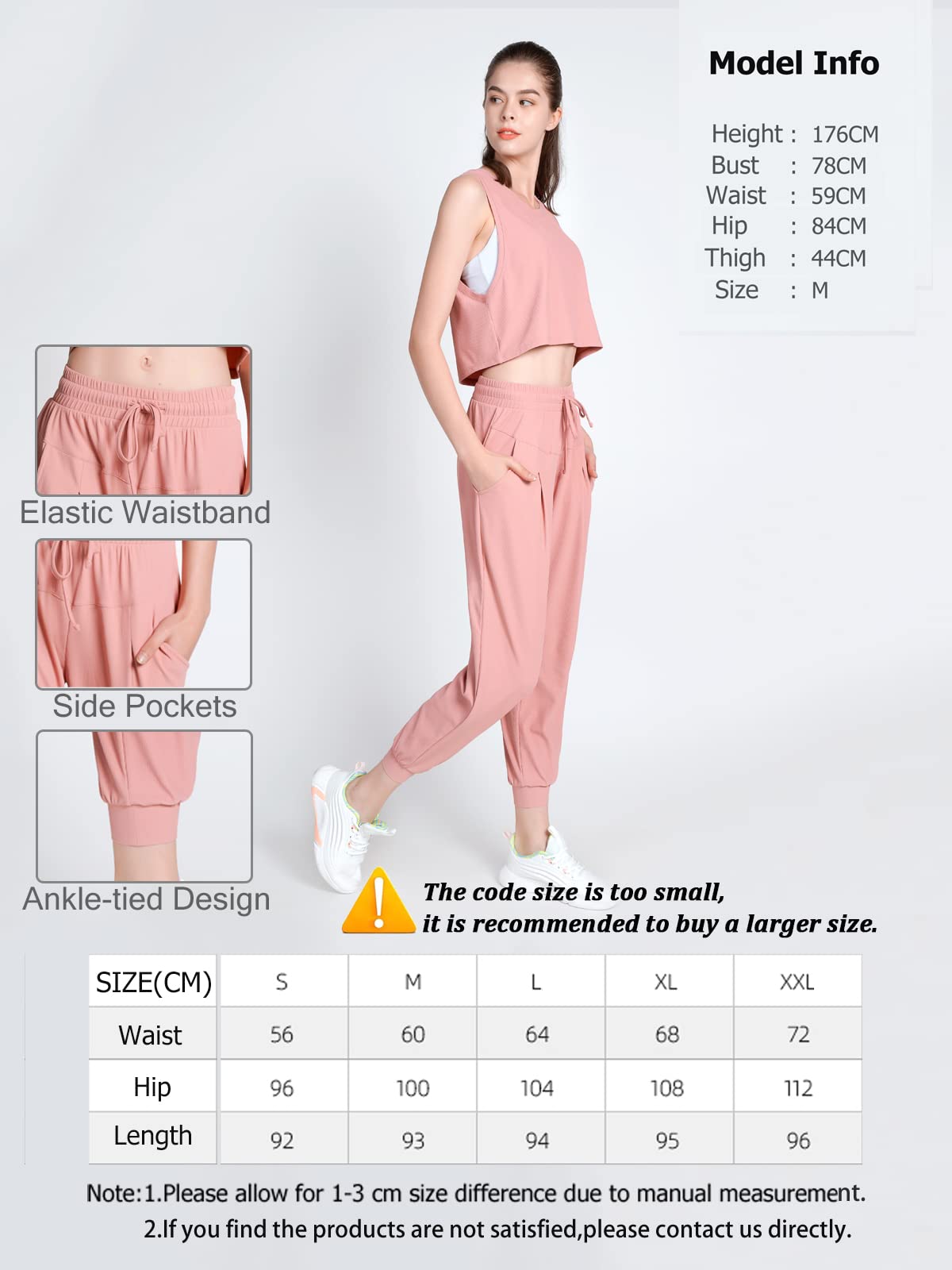 Rataves Women's Athleisure Pants Lightweight Running Sweatpants with Pockets Athletic Tapered Casual Pants for Workout,Lounge Pink S