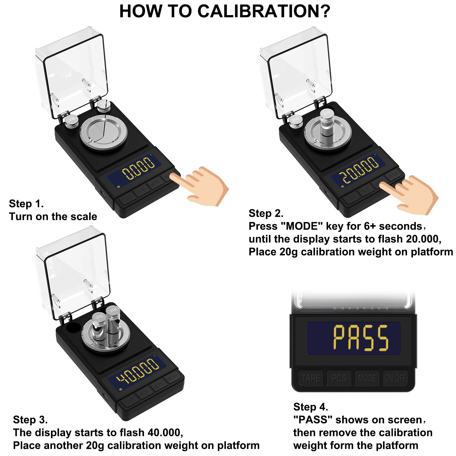 Reloading Scale 50 x 0.001g High Precision Gem Scale Supplement Powder Scale Milligram Includes 20g Calibration Weight, 2 Scoops, 4 Weighing Powder Pans Tweezers Read in Grain Gram Carat DWT oz ozt