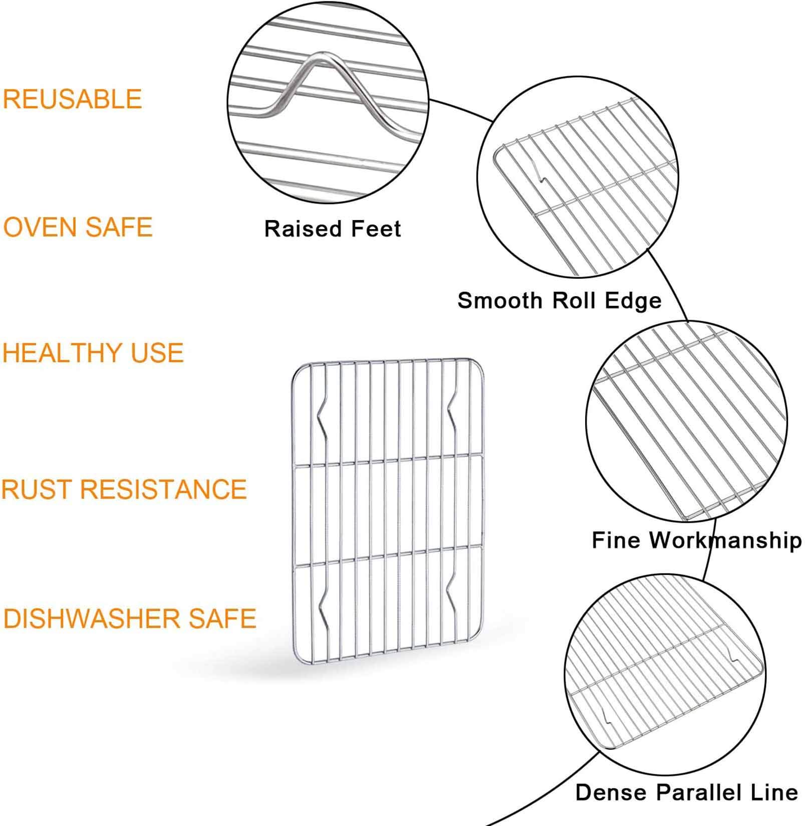 TeamFar Toaster Oven Pan Tray with Cooling Rack, Stainless Steel Toaster Ovenware broiler Pan, Compact 8''x10''x1'', Healthy & Non Toxic, Rust Free & Easy Clean - Dishwasher Safe