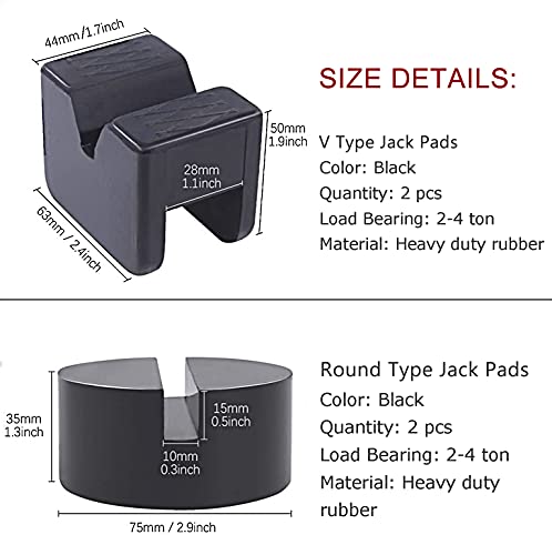 Toolly 4 Packs Floor Jack Pad Adapter for Jack Stands 2-4 Ton Universal Heavy Duty Rubber Jack Disk Pads Slotted Frame Rail Pinch Welds Protector for Lifting Car