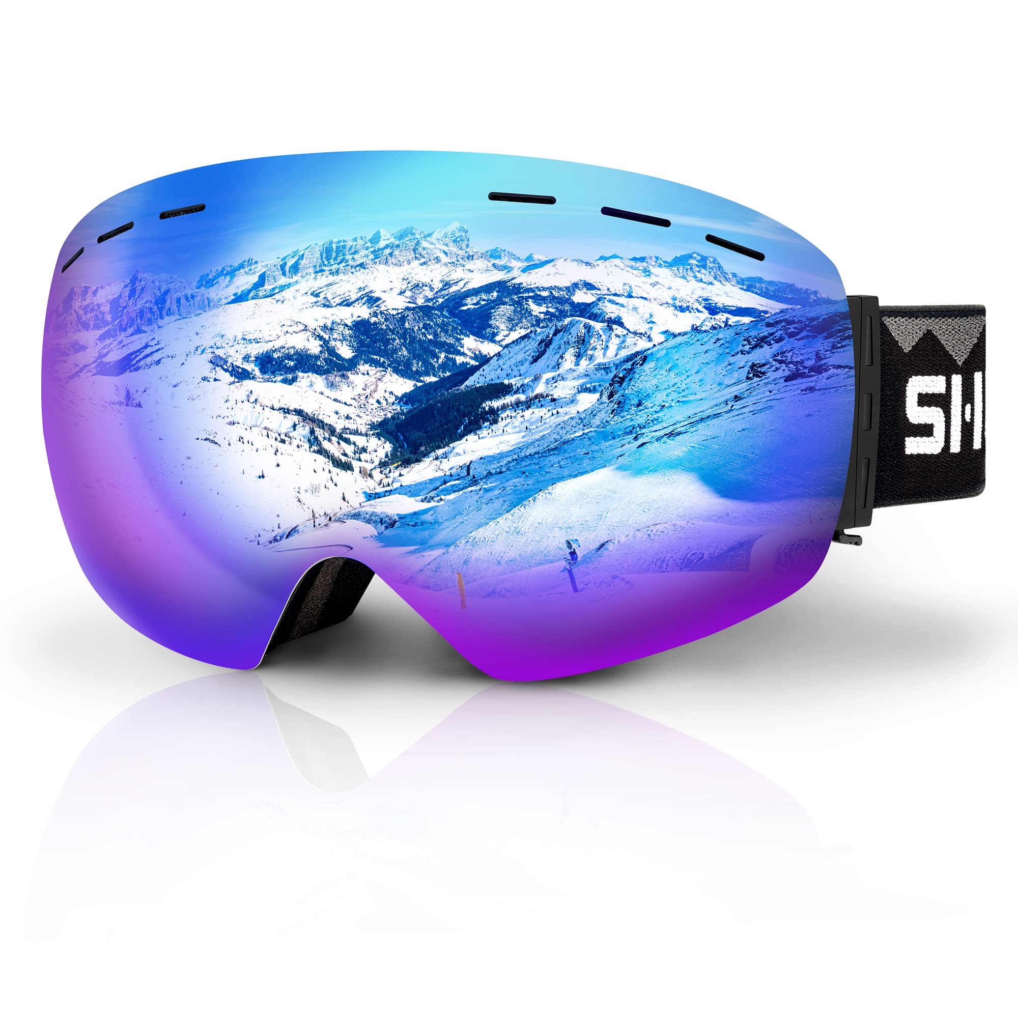 SHUOLIYAN Ski Goggles - With Ski Mask, Anti-Fog Snow Goggles, UV Protection OTG Snowboard Goggles For Men Women (Purple Lens)