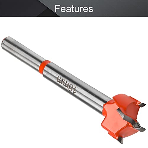 Toolmart Carbide Forstner Drill Bit, 18mm Round Shank Woodworking Hole Saw Cutter, 85mm Length Woodworking Hole Boring Bit (Orange)
