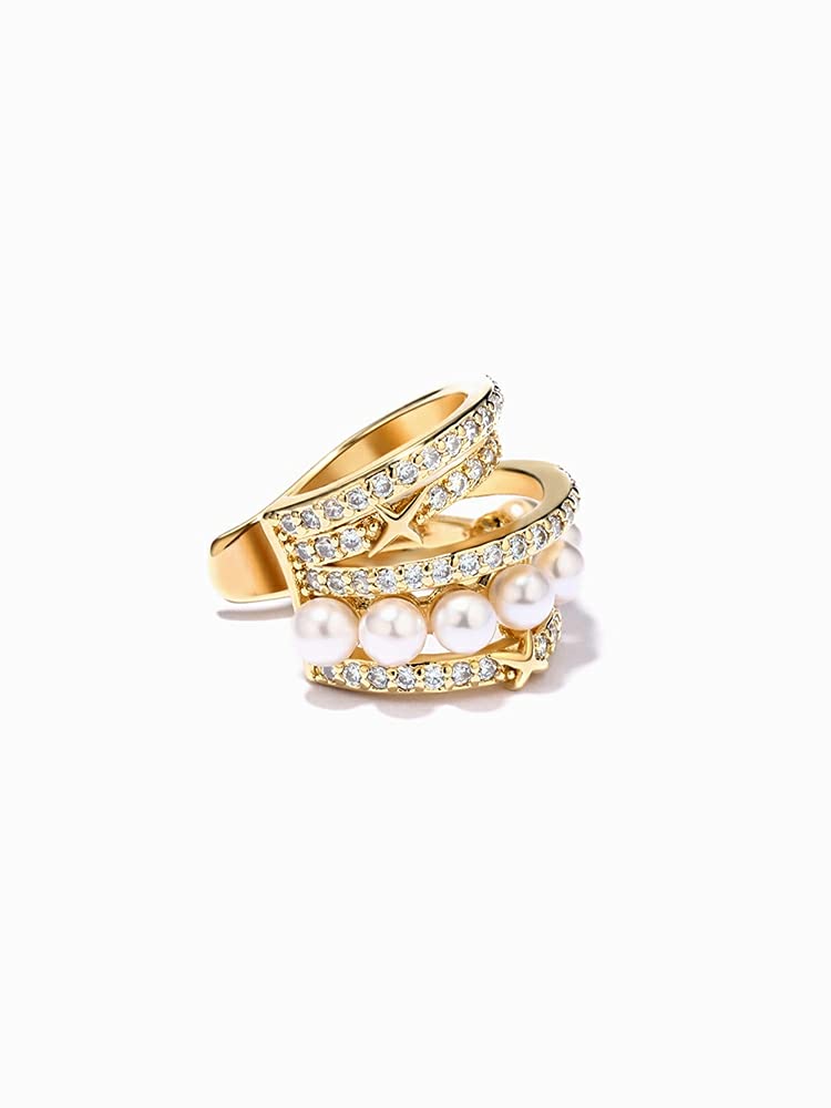 MOEPAPA Pearl Ear Cuff Earrings for Women 14K Gold Ear Cuffs for Non Pierced Ears Cartilage Earrings