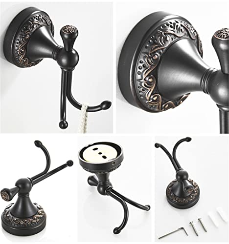 WFJDC Bronze Wall Mounted Bathroom Double Hanger Black Clothes Key Jacket Hanger Brass Ceramic Kitchen Pendant (Color : Bronze, Size : As Shown)