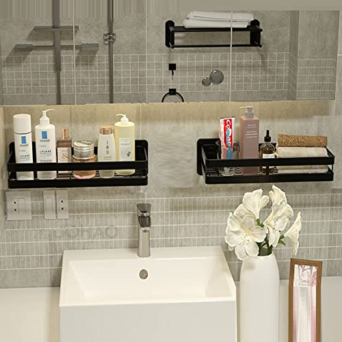 YEAPA Kitchen Hanging Rack Wall Mount Seasoning Rack Stainless Steel Kitchen Wall Organizer Adhesive No Drilling Black for Bathroom Dining Room,1 Pack 25cm (Size : 2 Layers 25cm)