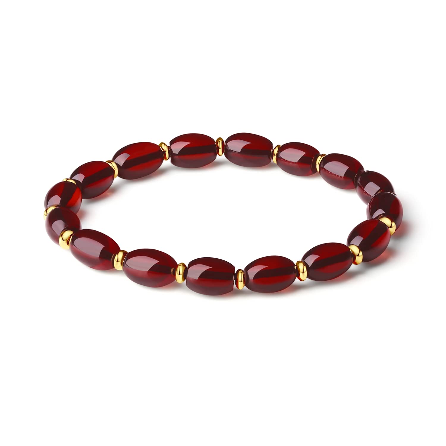 Natural Baltic Amber Bracelet,Cutting amber rough stone to make 6mm+ beads,6.6 inches,Deep Red amber Bracelet Unisex