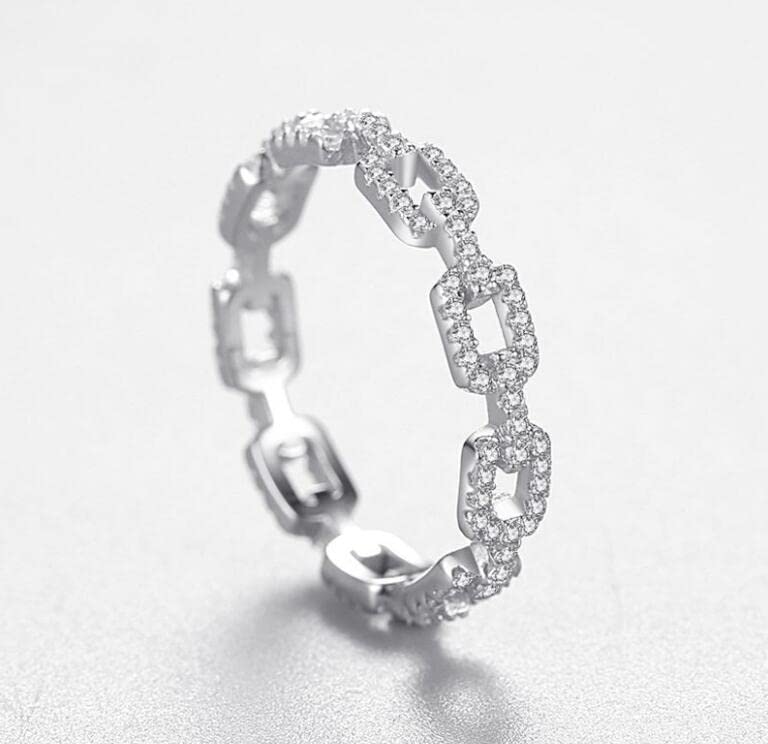 S925 Sterling Silver Chain Link Full Eternity Ring Cubic Zirconia White Rhodium Wedding Stackable Band Ring Honest Mantra GWR431 (8)