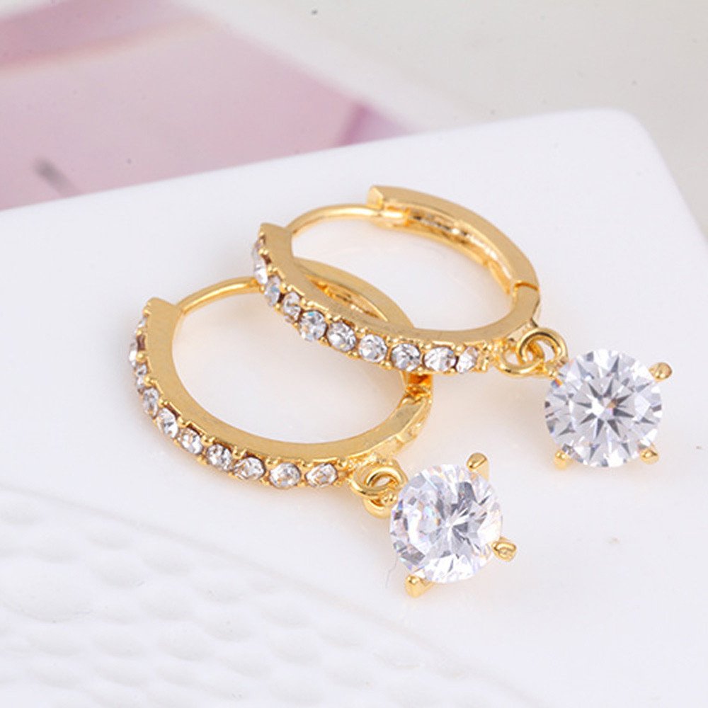 LQJstore Huggie Hoop Earrings,Crystal Rhinestone Ear Stud Earrings Cuff Earrings Huggie Dangle Stud (Gold)