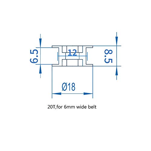 Timing Belt Pulley,5pcs 6 Different Sizes 2GT 6mm Wide Belt Timing Pulley 20T 5mm Bore 3D Printer Accessary (W6mm, 20T, Bore 5, Toothless)
