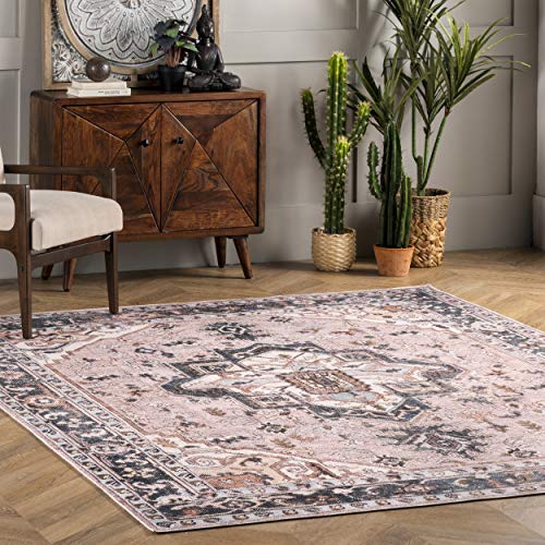 nuLOOM Sasha Machine Washable Medallion Ultra Thin Area Rug, 5x8, Pink
