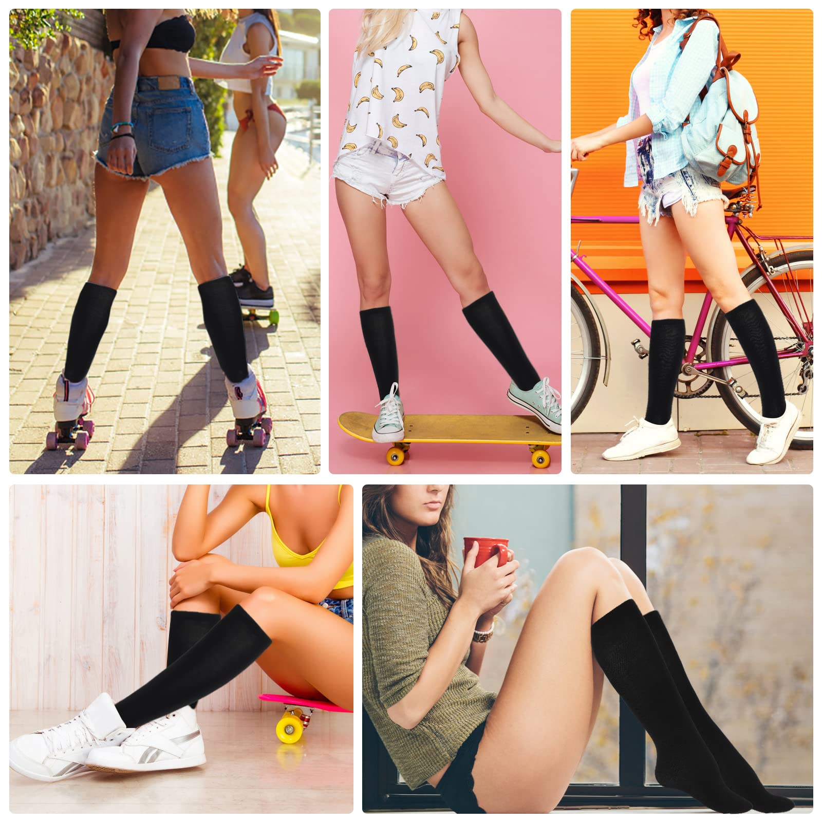 Sibba 2 Pair Womens Cotton Knee High Socks Winter Thermal Boot Top Long Socks Causal Soild Stripe Tube Knee Socks for Ski Snowboarding Hiking
