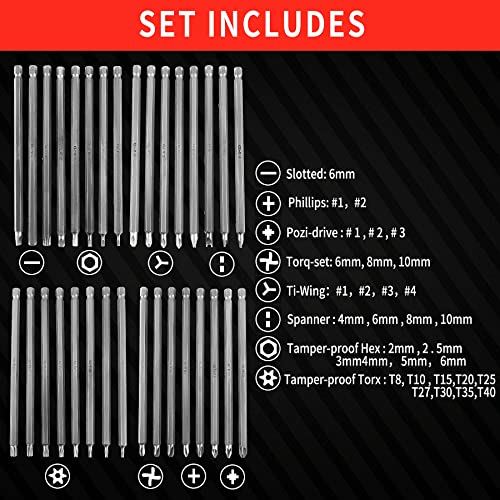 Sunplux Extra Long Security Bit Set 32-Piece, 6β Long Shank Tamper Proof Torx Bit Set, CRV Steel Drill Bit Set with Holder