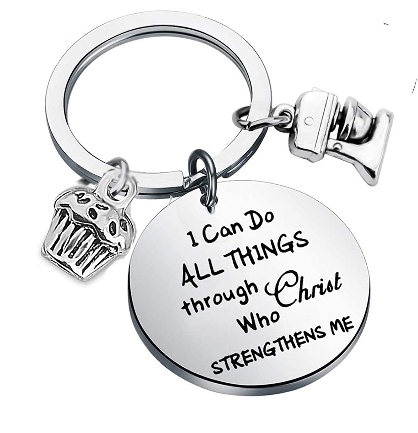 LQRI Baker Gift Pastry Chef Gift I Can Do All Things Through Christ Who Strengthens Me Keychain Baking Gift Culinary Student Graduation Gift (sliver)