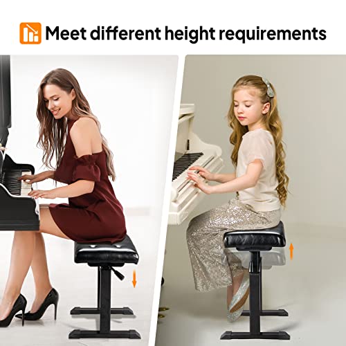 VINGLI Adjustable Piano Bench, Black, Foam, Metal, Faux Leather, 27.9"W x 11.8"D x 17.7"H