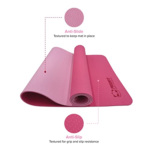 PandaFit Yoga Mat 6mm (1/4") Thick Non-Slip (Pink)