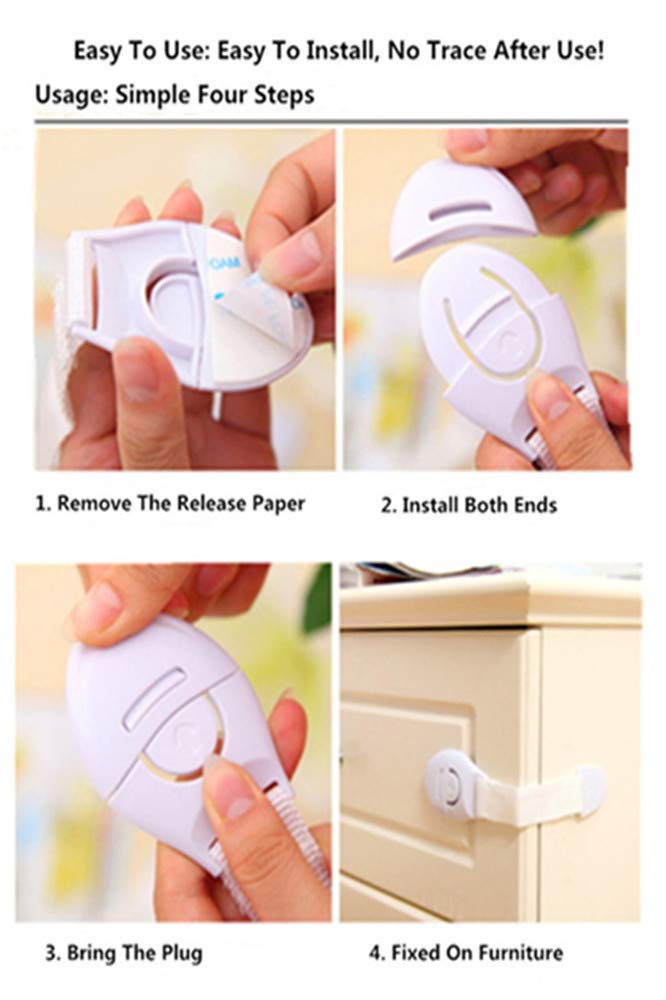 LINNDDER_12 Pack Of White Drawer Child Locks Safety Locks For Cabinets Refrigerator Lock Child Prevent Children From Opening Drawers, Cabinets, Refrigerators, Microwave Ovens, Trash Cans, Toilets,