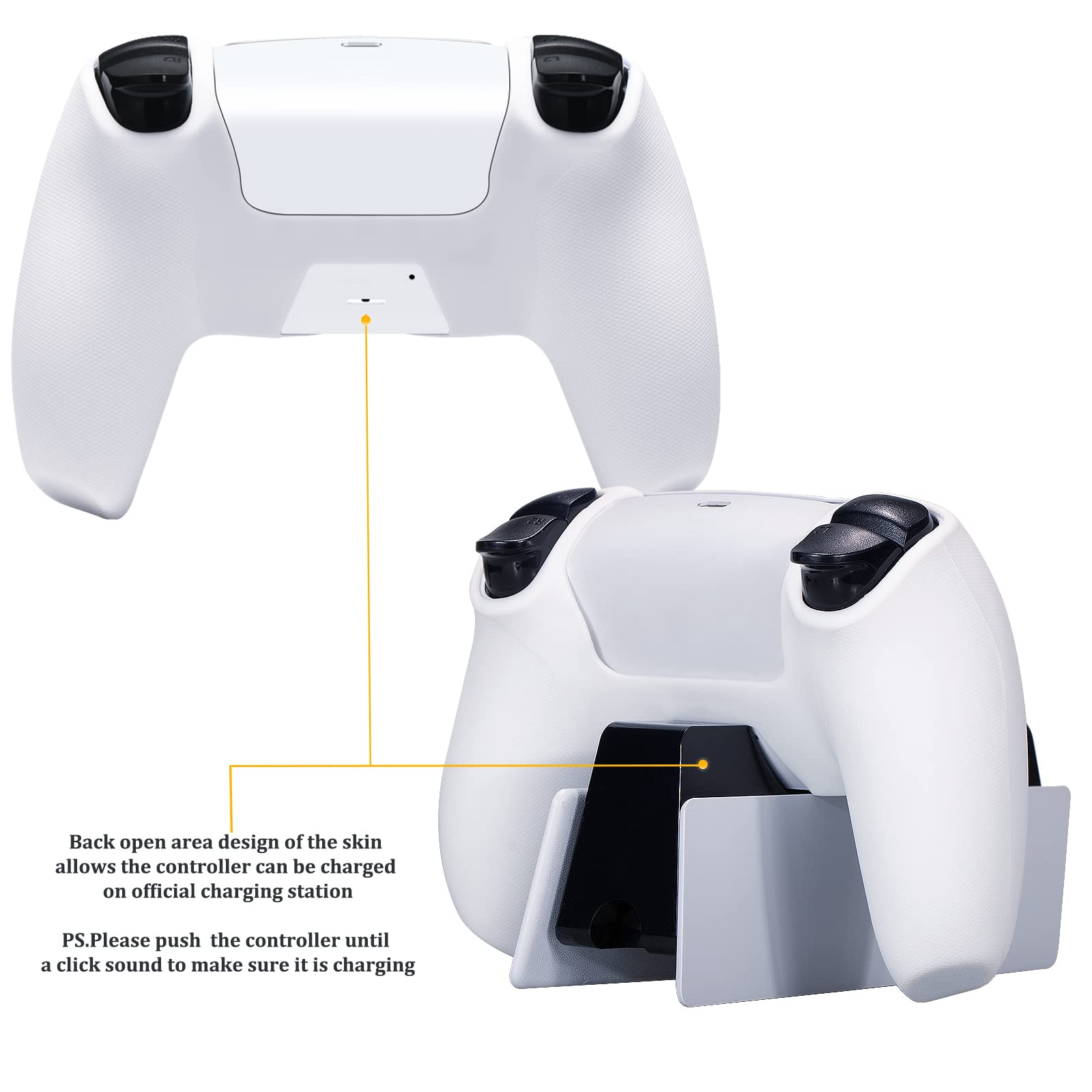 Pandaren Grip Texture Silicone Skin for PS5 Dualsense Controller x 1 white with Pro Thumb Grips x 8