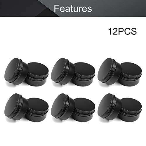 Othmro 12pcs 2.7oz Metal Round Tins Aluminum Tin Cans Containers with Screw Lid, 68 * 35mm(DxH) Black tin cans for Salve, Spices, Lip Balm, Tea or Candies 80ml