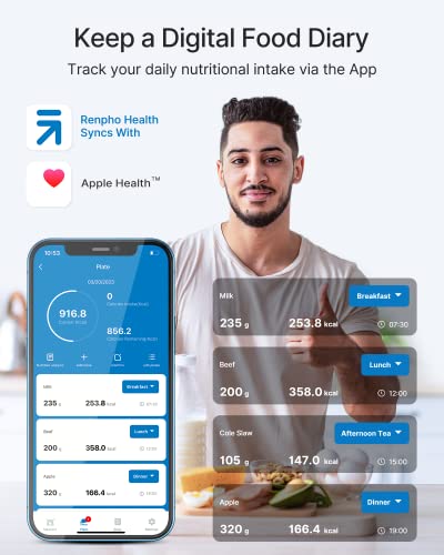 RENPHO Digital Food Scale, Kitchen Scale Weight Grams and oz for Baking, Cooking and Coffee with Nutritional Calculator for Keto, Macro, Calorie and Weight Loss with Smartphone App, Stainless Steel