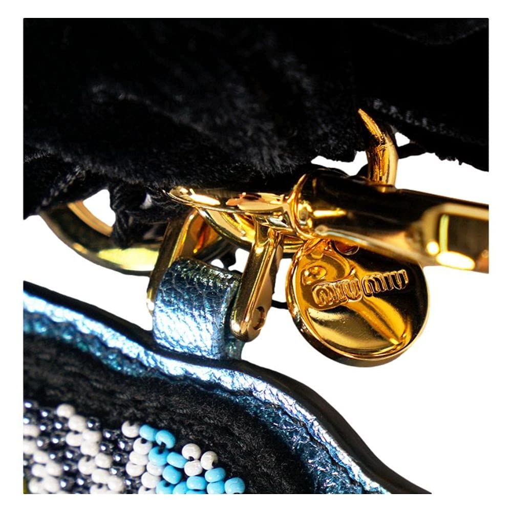 Prada Miu Miu Trick Plex Blason Beaded Blue Bird Black Velvet Bow Keyring 5TL217